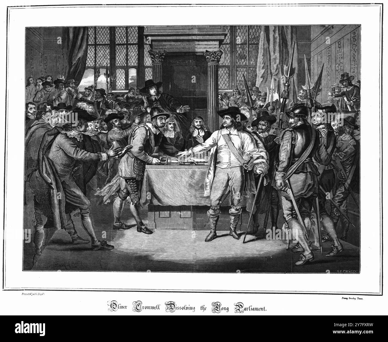 Oliver Cromwell dissolving Parliament - British Museum print Stock ...
