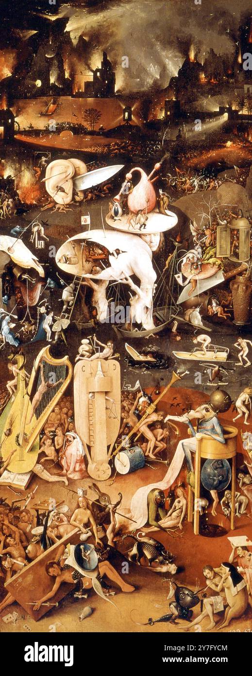 The Garden of Earthly Delights: Hell, right wing of triptych, c.1500 ...