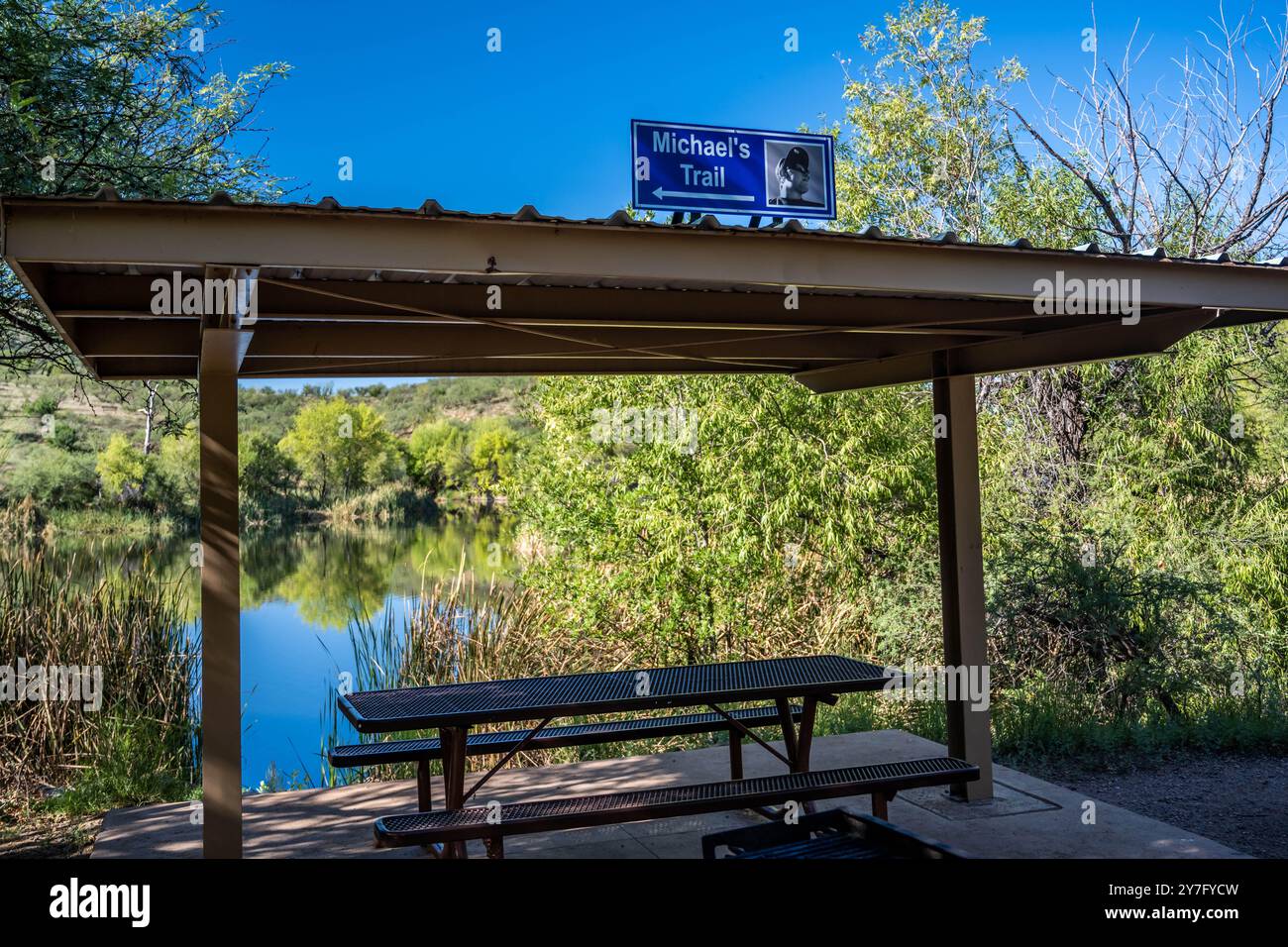 A description board for the trail in Patagonia State Park, Arizo Stock ...