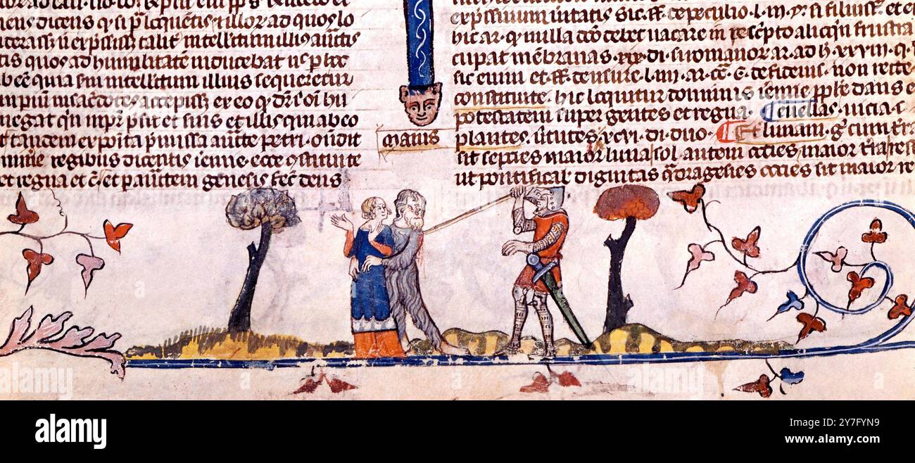 Knight saves lady from monster Stock Photo - Alamy