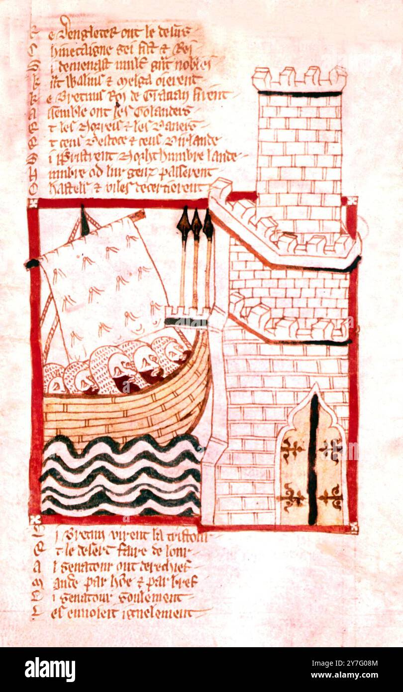 Invasion of Britain by Danes (Vikings), 14th Century Manuscript ...