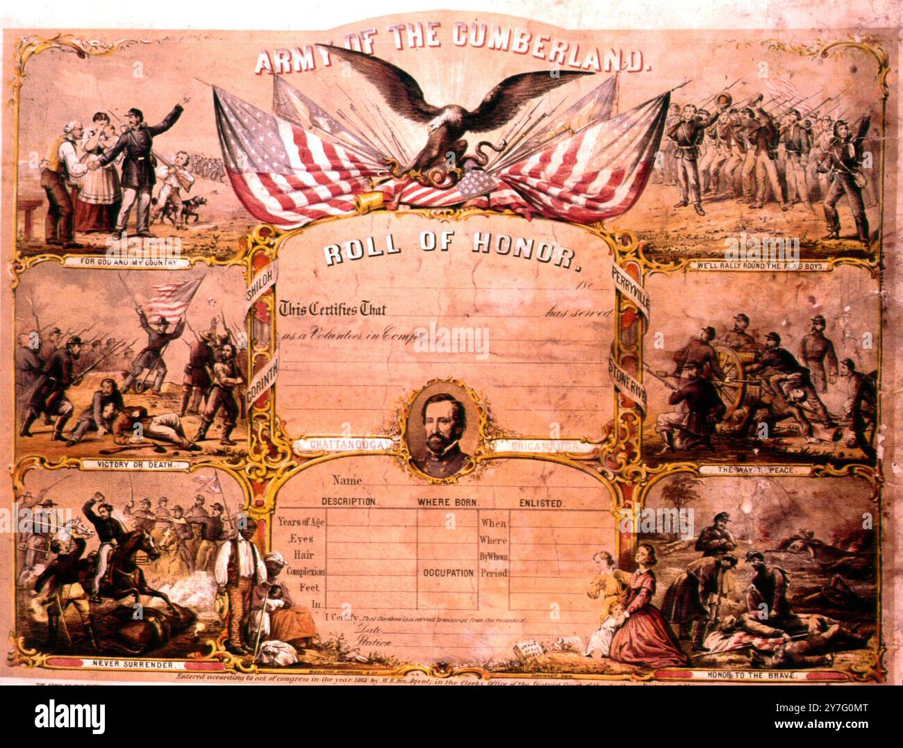 US Civil War - Roll of Honour, Army of the Cumberland Certificate ...