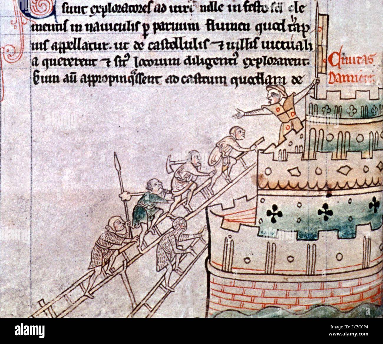 Manuscript shows Siege of Damietta 1219 by the Christians. Matthew ...