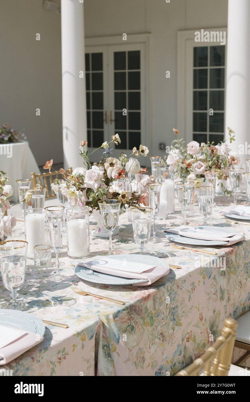 Luxe Wedding Reception Tablescape and Floral Decor Design Stock Photo ...