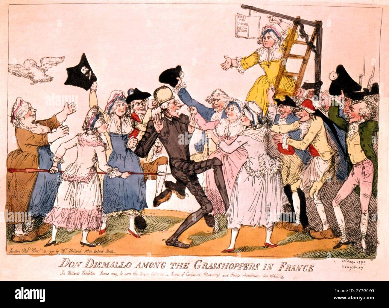 British political cartoon. 1790. "Don Dismallo among the Grasshoppers ...
