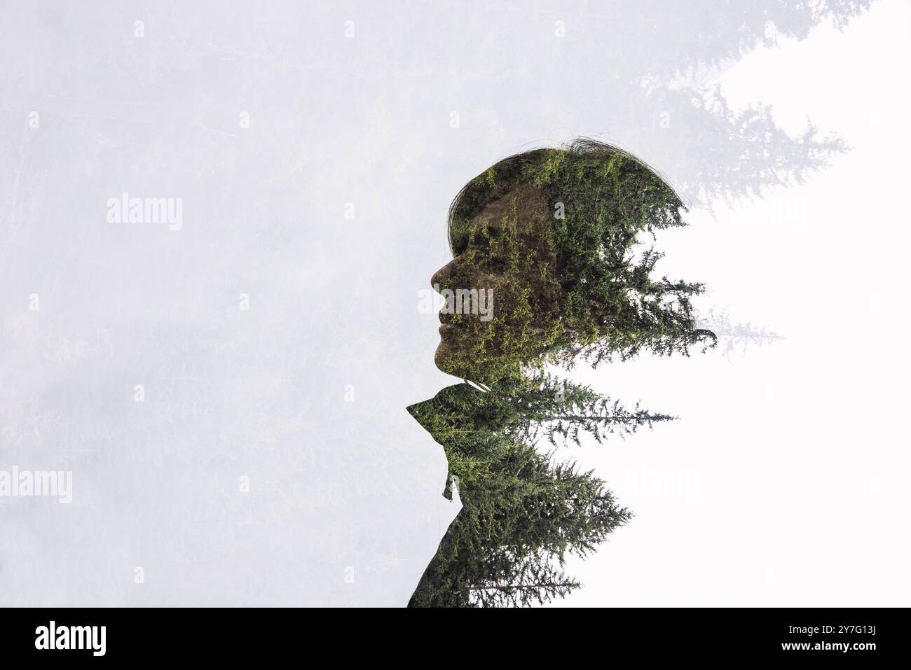 Double Exposure Silhouette with Forest Overlay Stock Photo - Alamy
