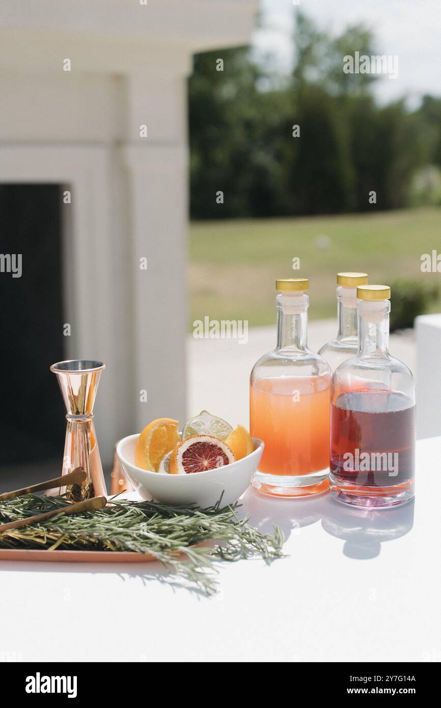 Wedding Reception Bar Setup with Garnish Stock Photo - Alamy