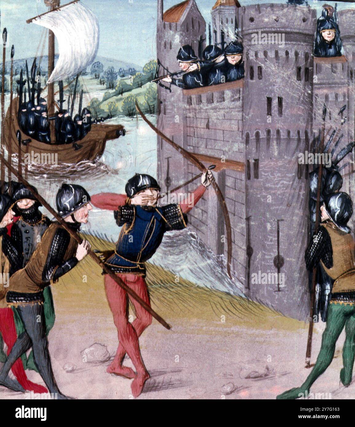 The Crusades. Besieging a castle. 15th century. Flemish man Stock Photo ...