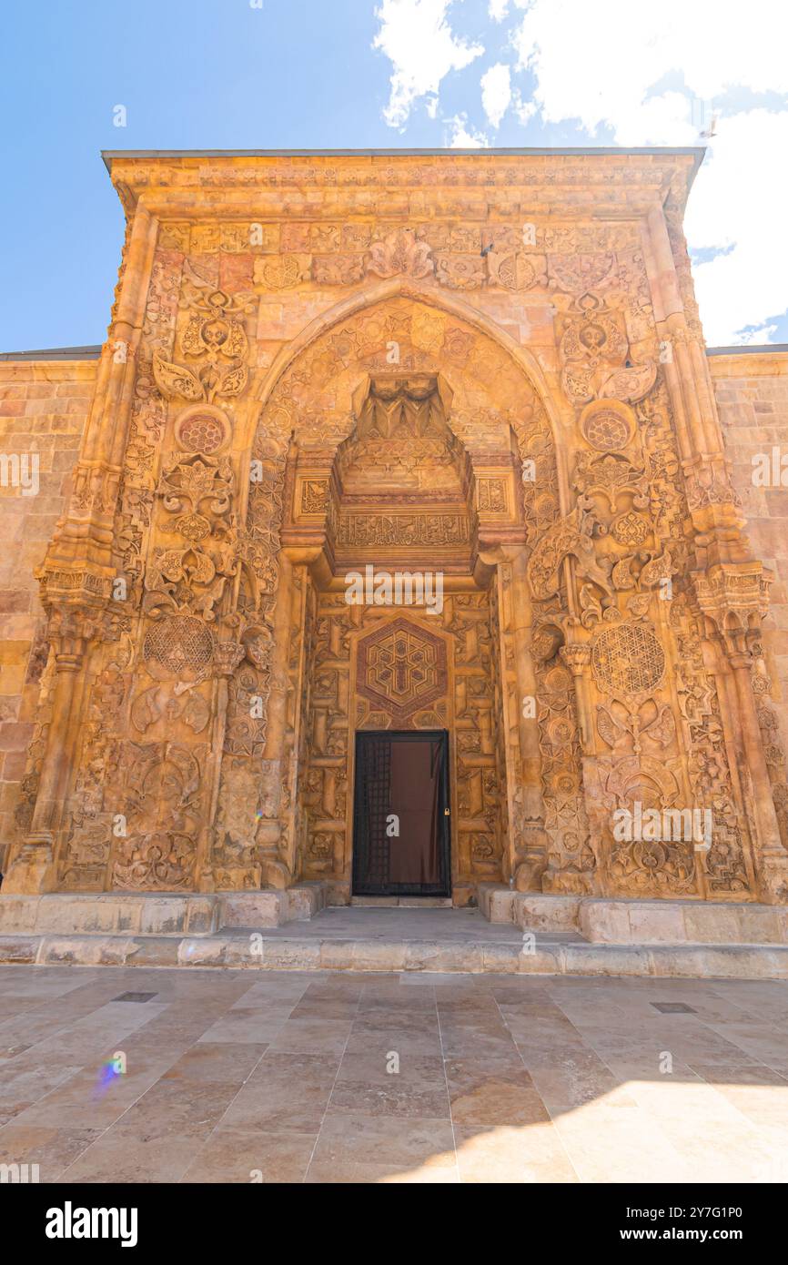 Carved stone decorations of the main gate of Great Mosque of Divrigi ...