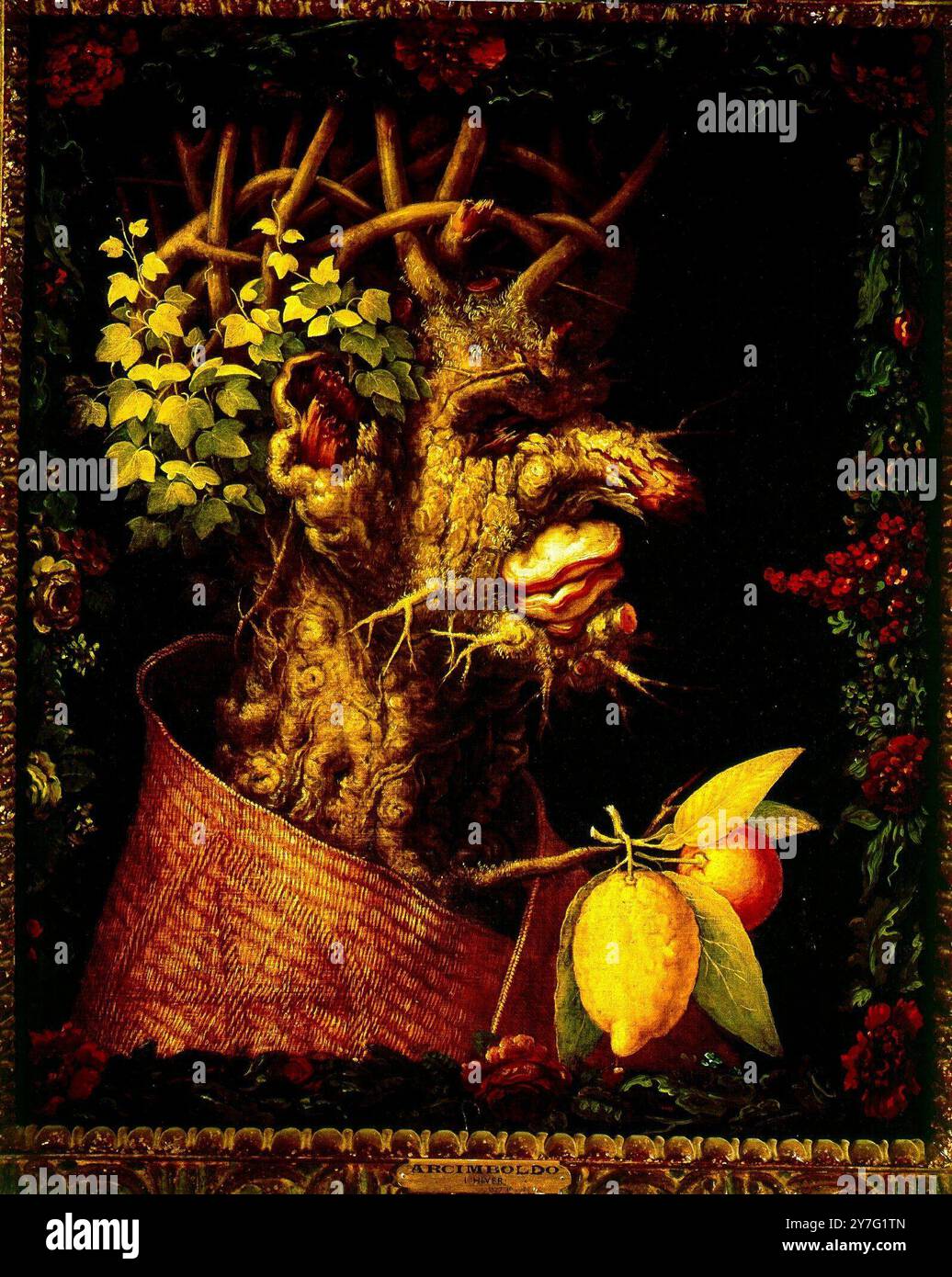 Winter, (oil on canvas) painted in 1573 by Arcimboldo, Giuseppe (1527 ...