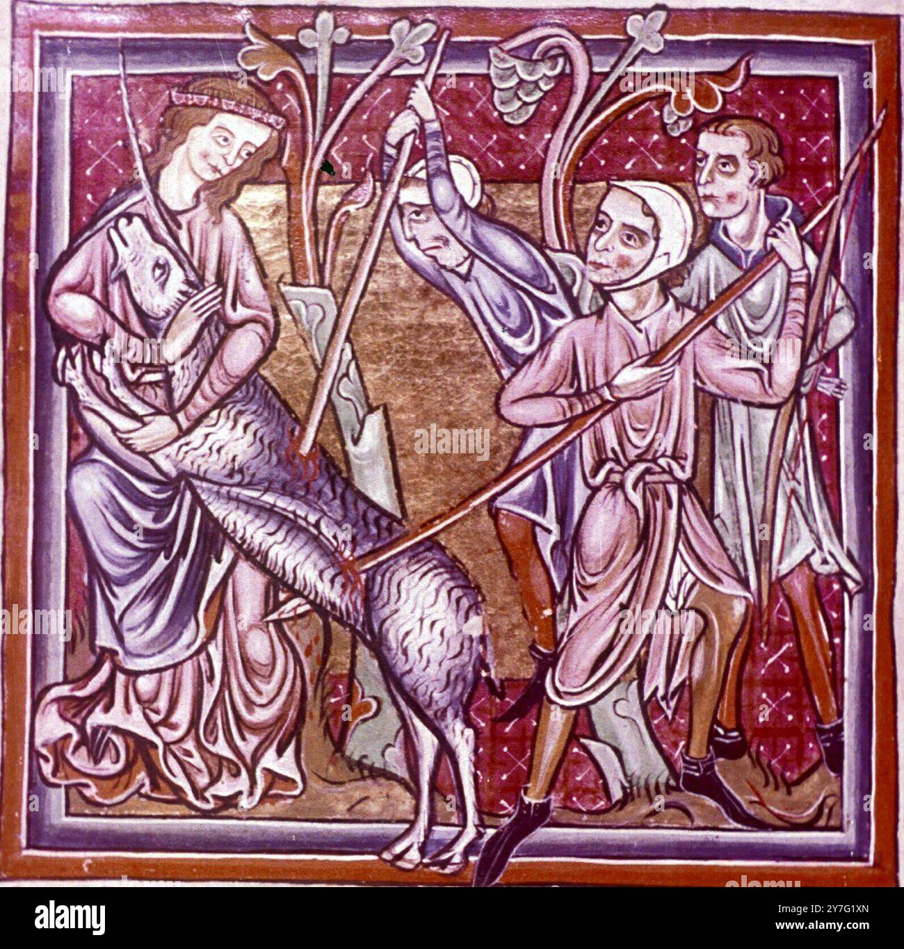 Manuscript showing knight and lady Stock Photo - Alamy