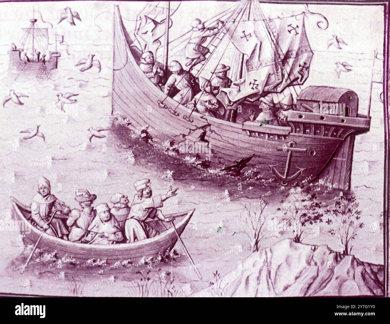 Manuscript showing ship foundering Stock Photo - Alamy