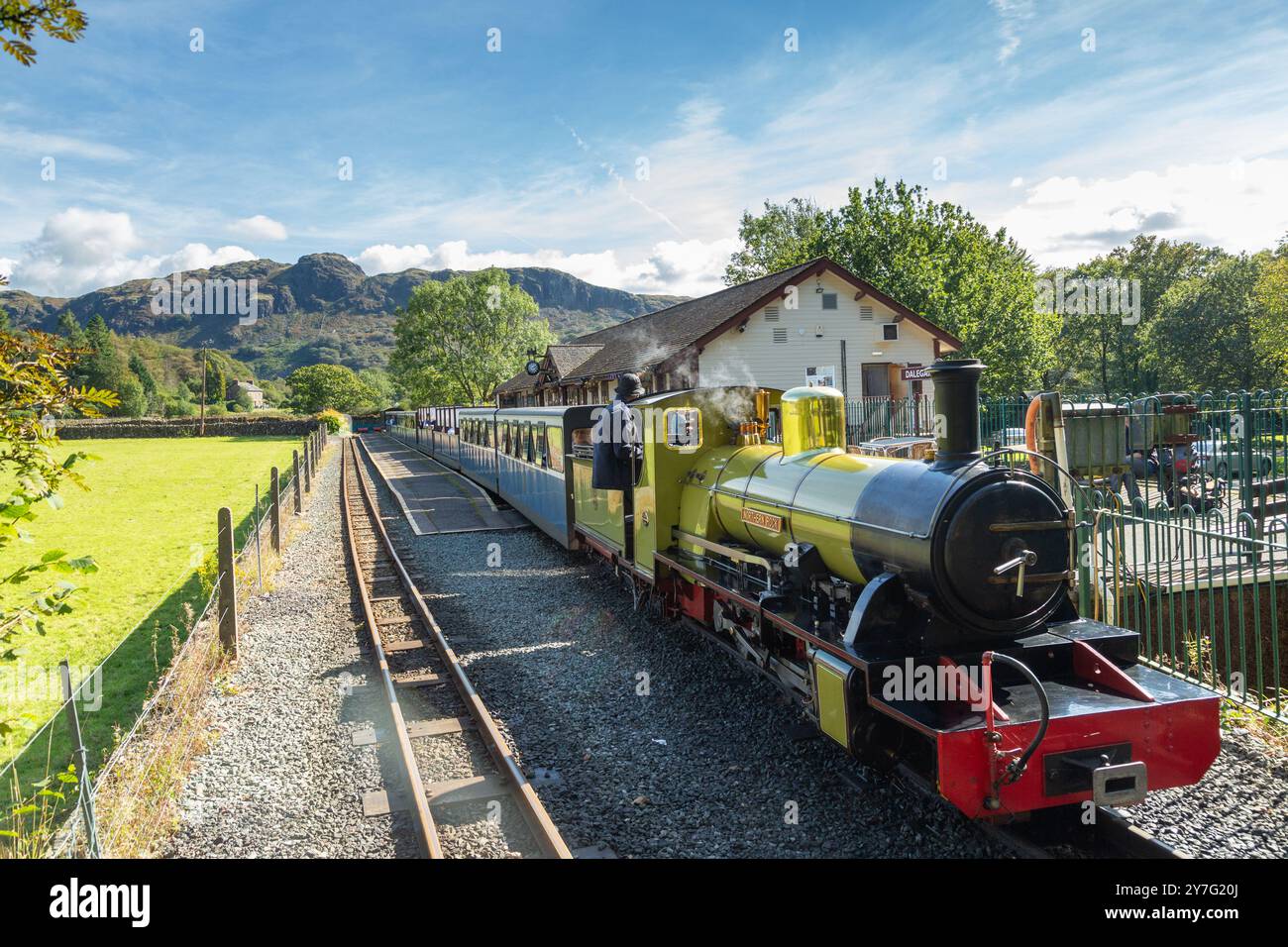 Narrow gauge steam train at Dalegarth Station, Eskdale, Cumbria, Lake ...