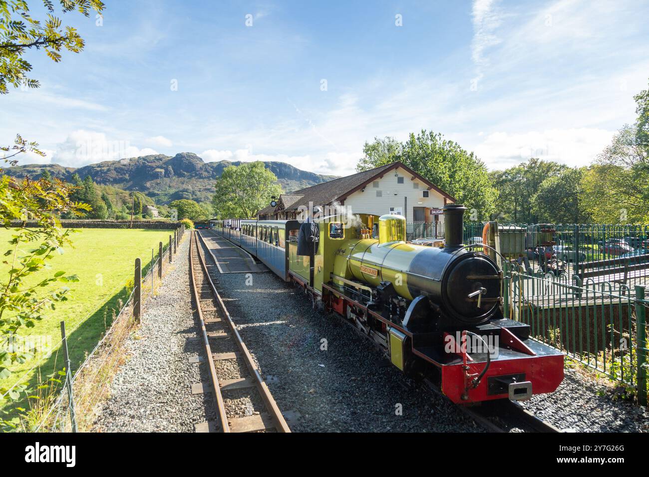 Narrow gauge steam train at Dalegarth Station, Eskdale, Cumbria, Lake ...