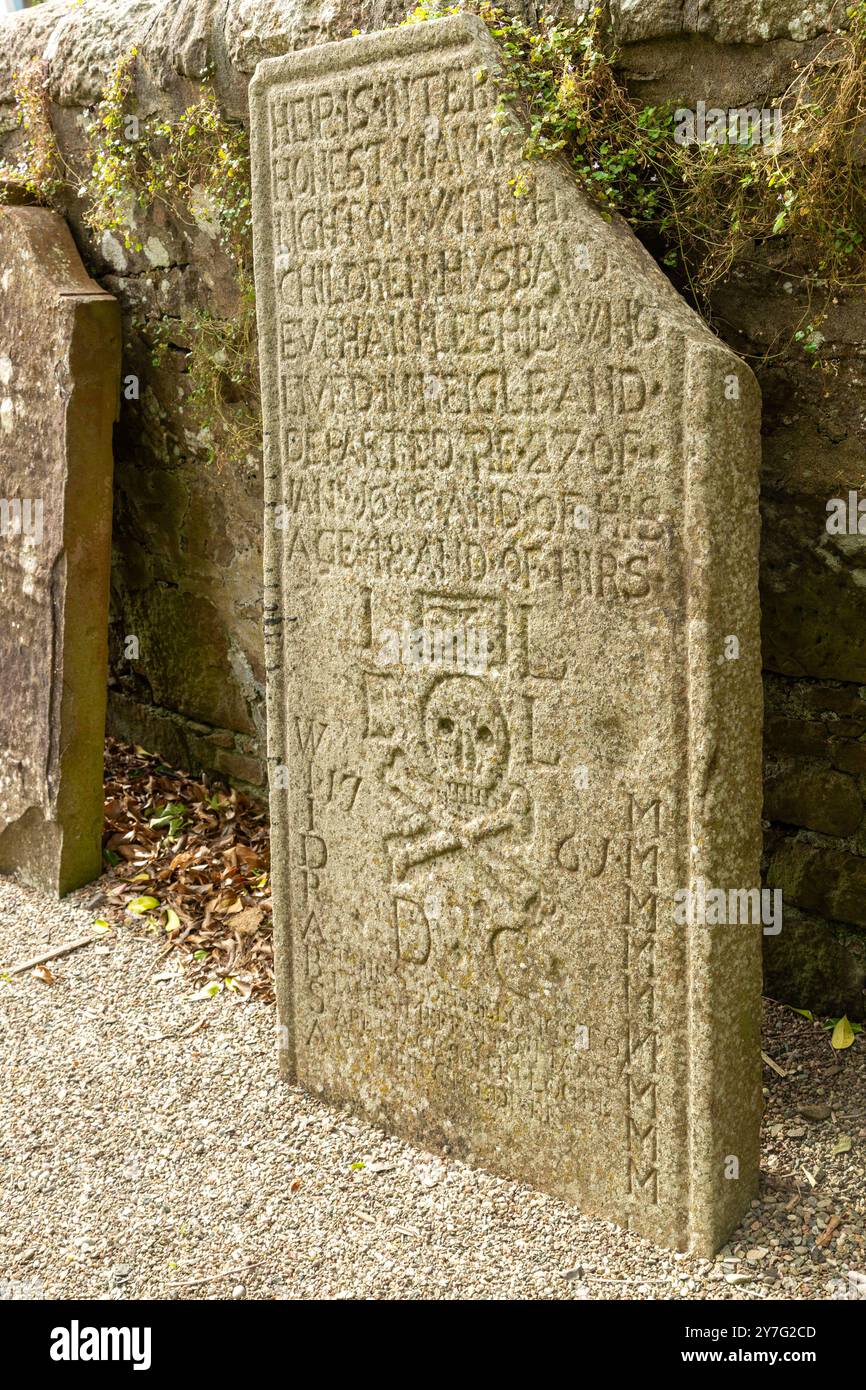 Close up of an old headstone in Meigle parish Church, Perthshire ...