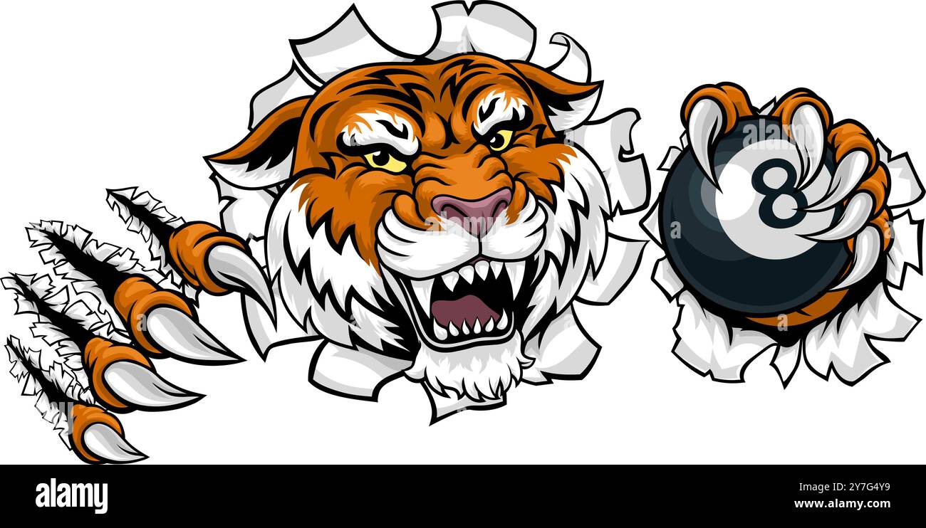 Tiger Angry Pool 8 Ball Billiards Mascot Cartoon Stock Vector Image ...