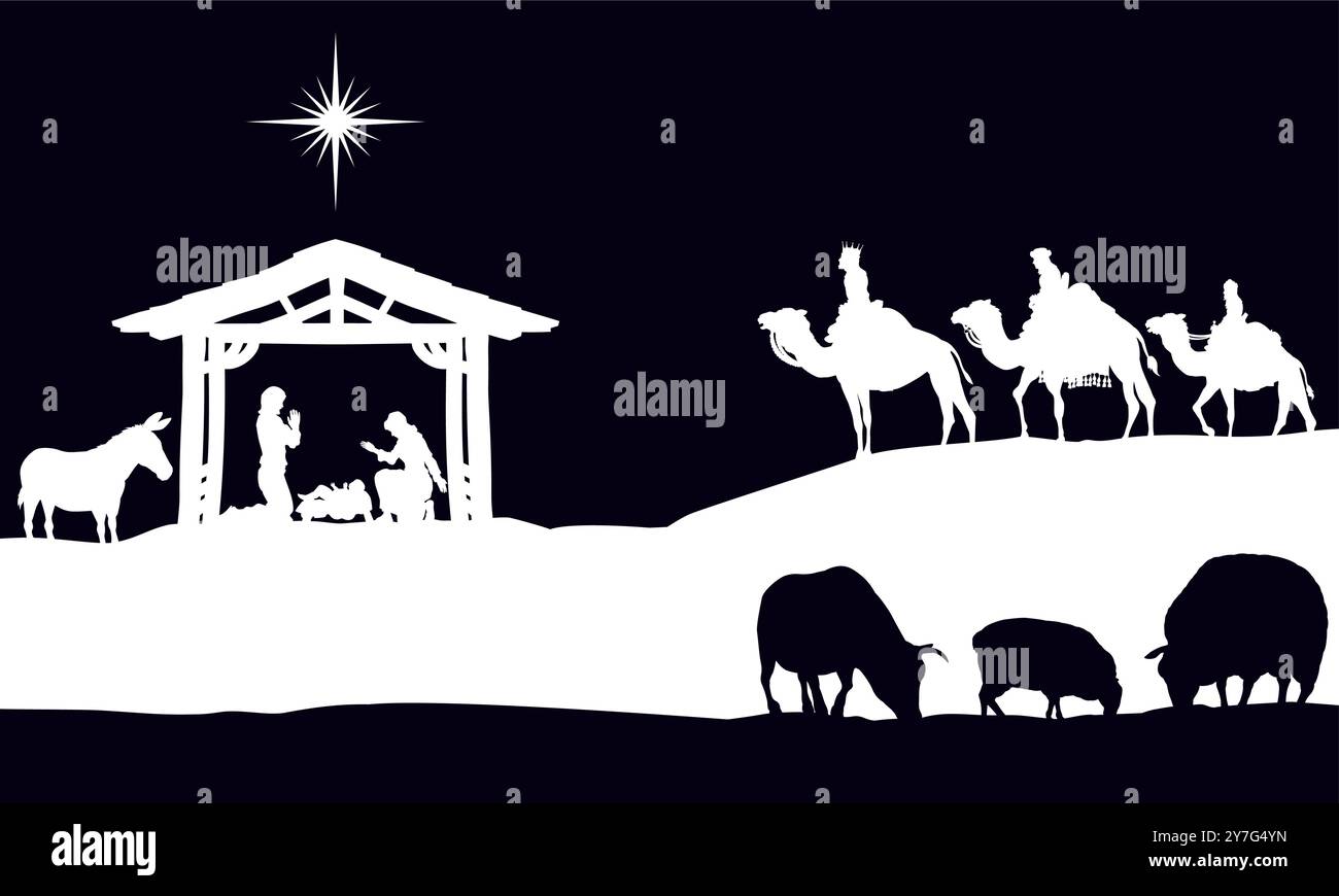 Christmas Nativity Scene Bethlehem Manger Wise Men Stock Vector Image ...