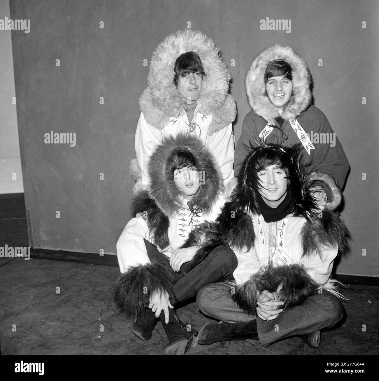 23 DECEMBER 1964 The Beatles dressed in winter clothing during ...