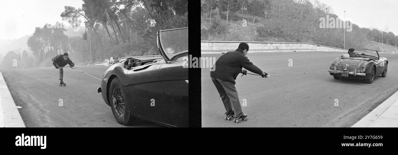 ROLLER SKATE PECORI VITO PERSUES DANGEROUS PASTIME SKATING BEHIND CAR ...