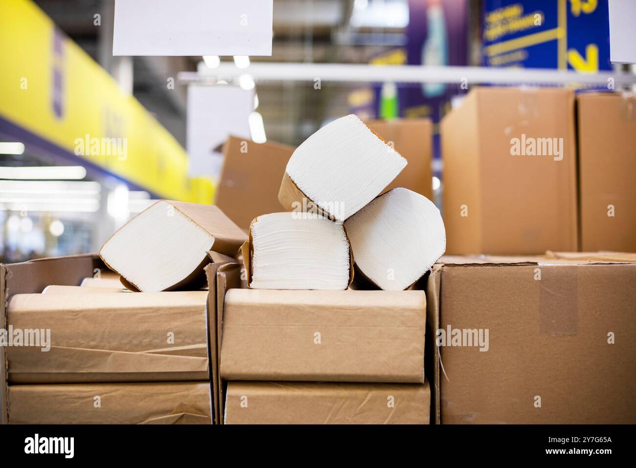 disposable packaging of dry napkins recycled in the supermarket ...