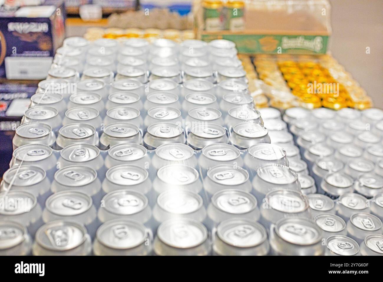 beer in metal aluminum tetra packs in the supermarket Stock Photo - Alamy