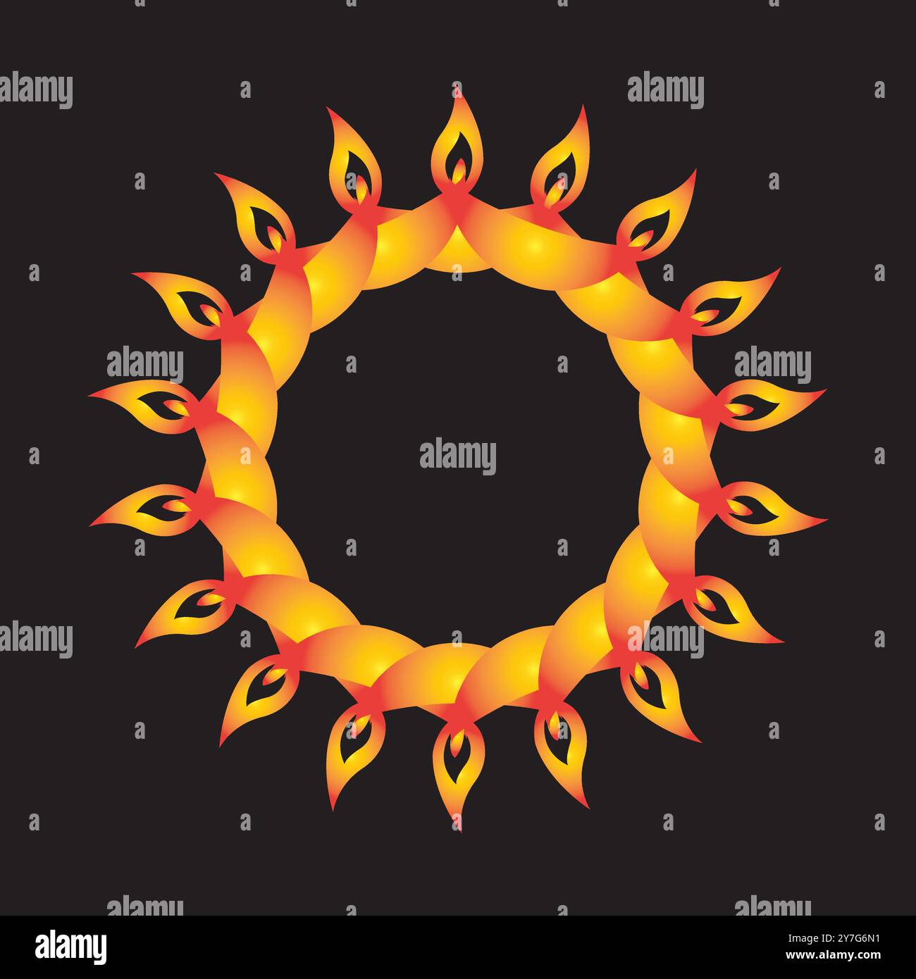 Fiery Symmetry of A Vibrant Mandala of Flame Petals For Greeting Cards ...
