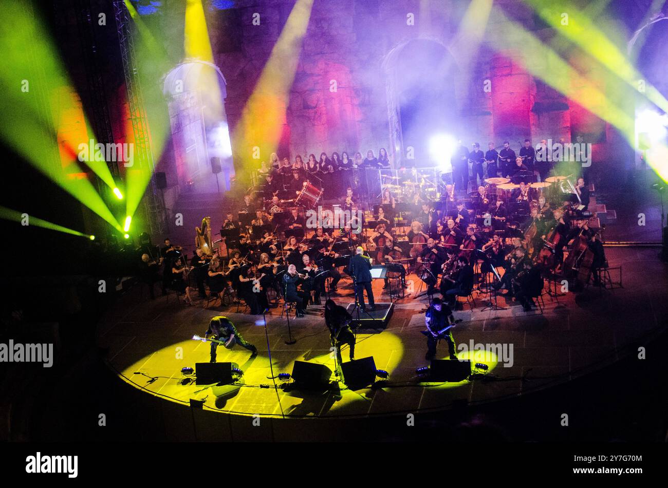Septicflesh performing with the Athens State Orchestra at the Odeon of ...