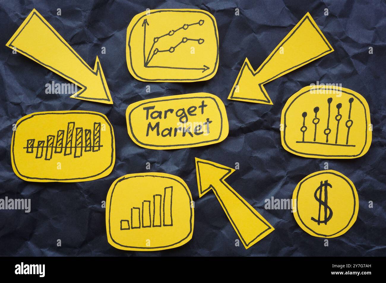 Graphs and the phrase target market. Symbolizes audience segmentation ...