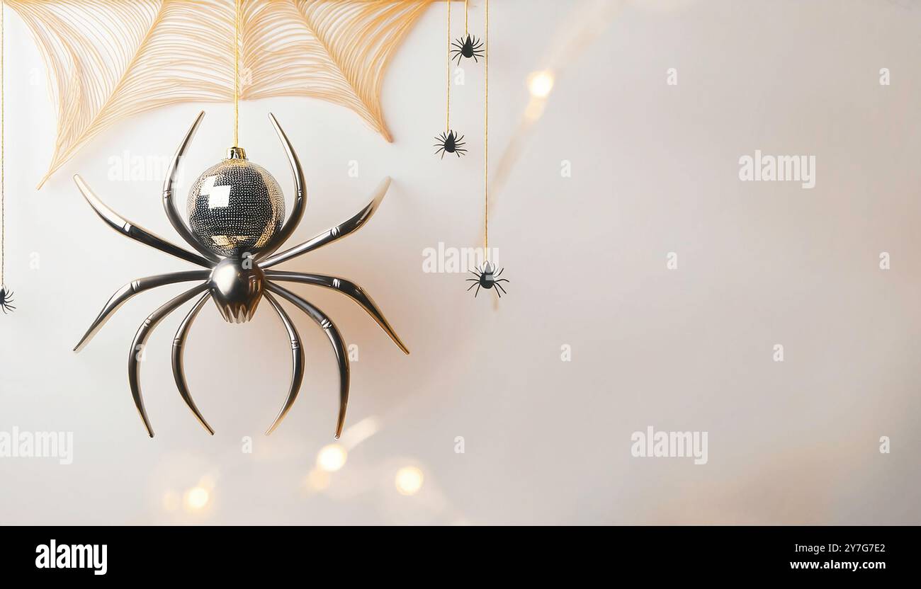 Halloween theme black and silver mirror plastic faux spider hanging ...