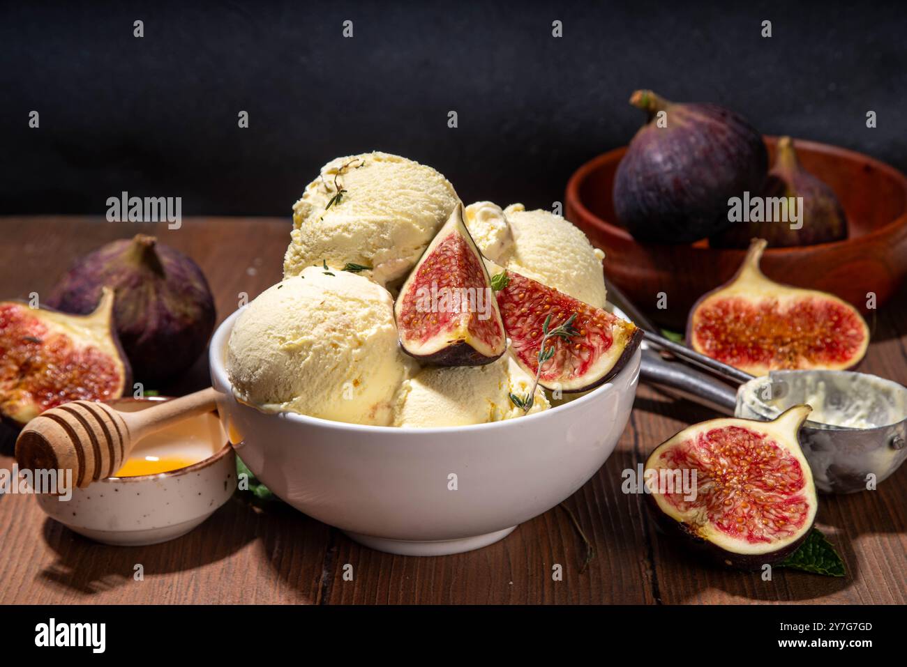Tasty fig gelato ice cream, aromatic and creamy fruit sorbet dessert ...