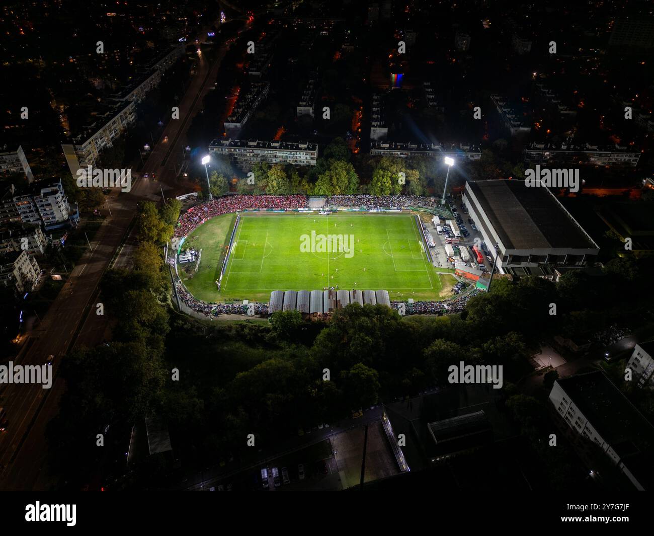 Drone footage of a football match from a top-down view, showcasing ...