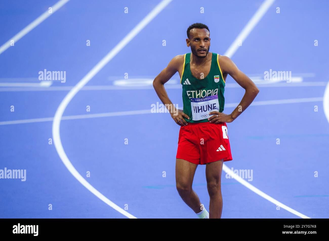 Addisu Yihune participating in the 5000 meters at the Paris 2024 Olympic Games Stock Photo - Alamy
