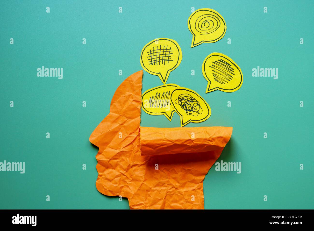 A crumpled head symbolizes overwhelming stress and negative thoughts ...