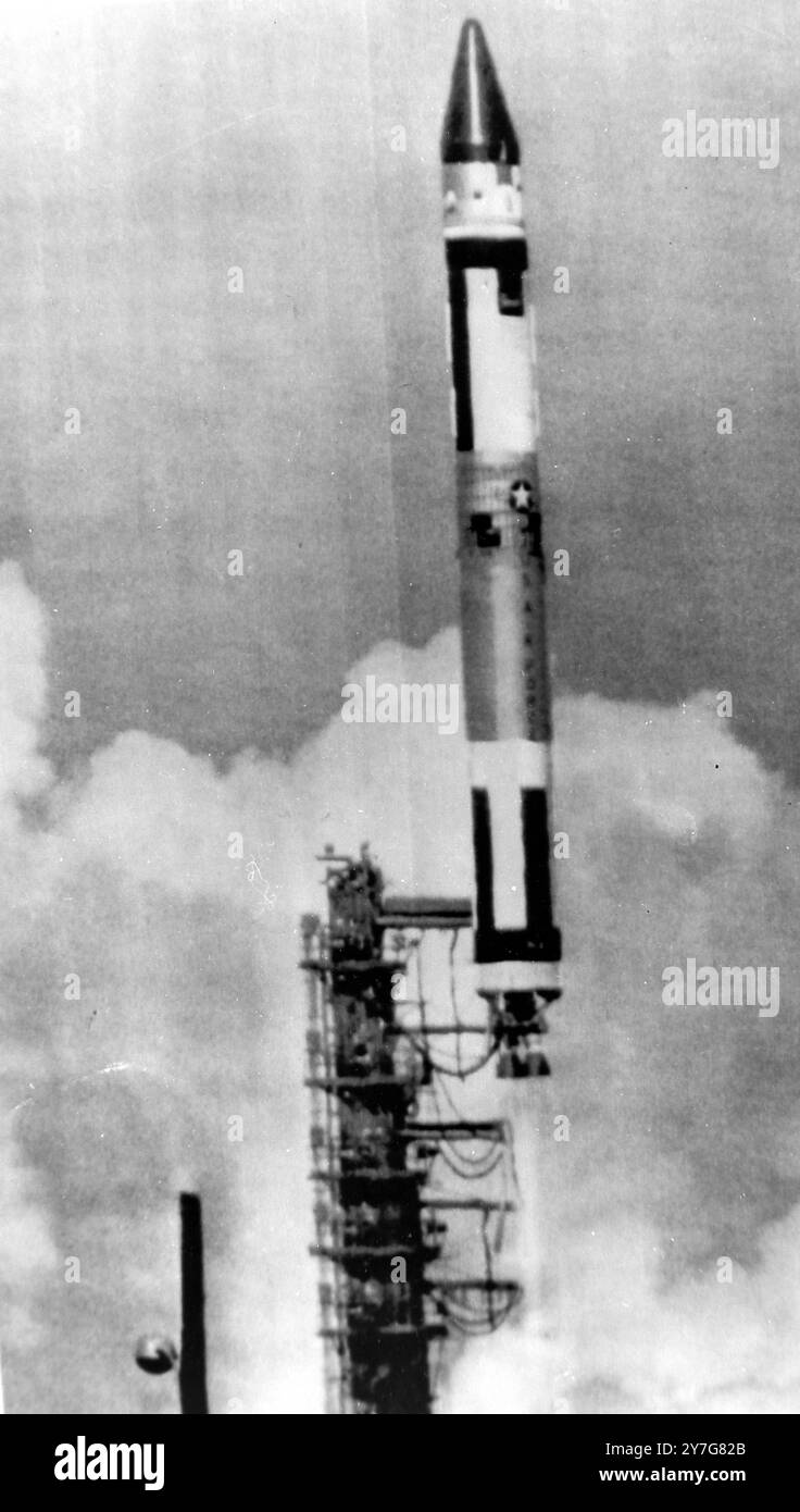 GUIDED MISSILE AND ROCKETS TITAN 3A LEAVES LAUNCH PAD IN CAPE KENNEDY ...