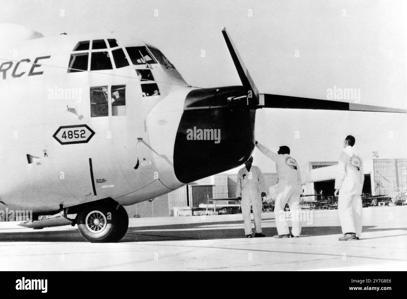 AVIATION HC-130H HERCULES ROLLS FROM HANGAR LOCKHEED FOR TESTS ; 9 ...