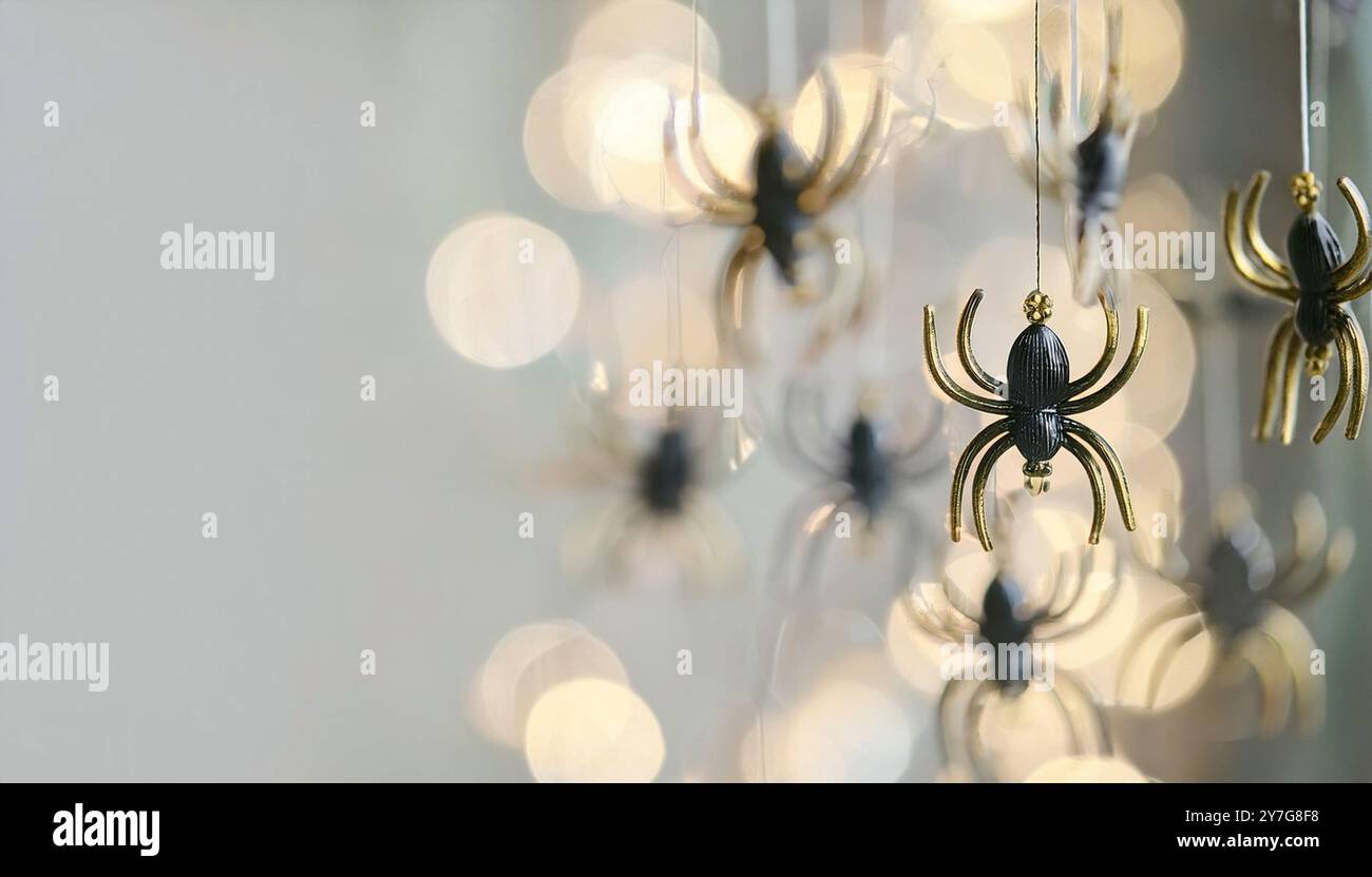 Spooky Halloween little black faux plastic spider decorations hanging ...