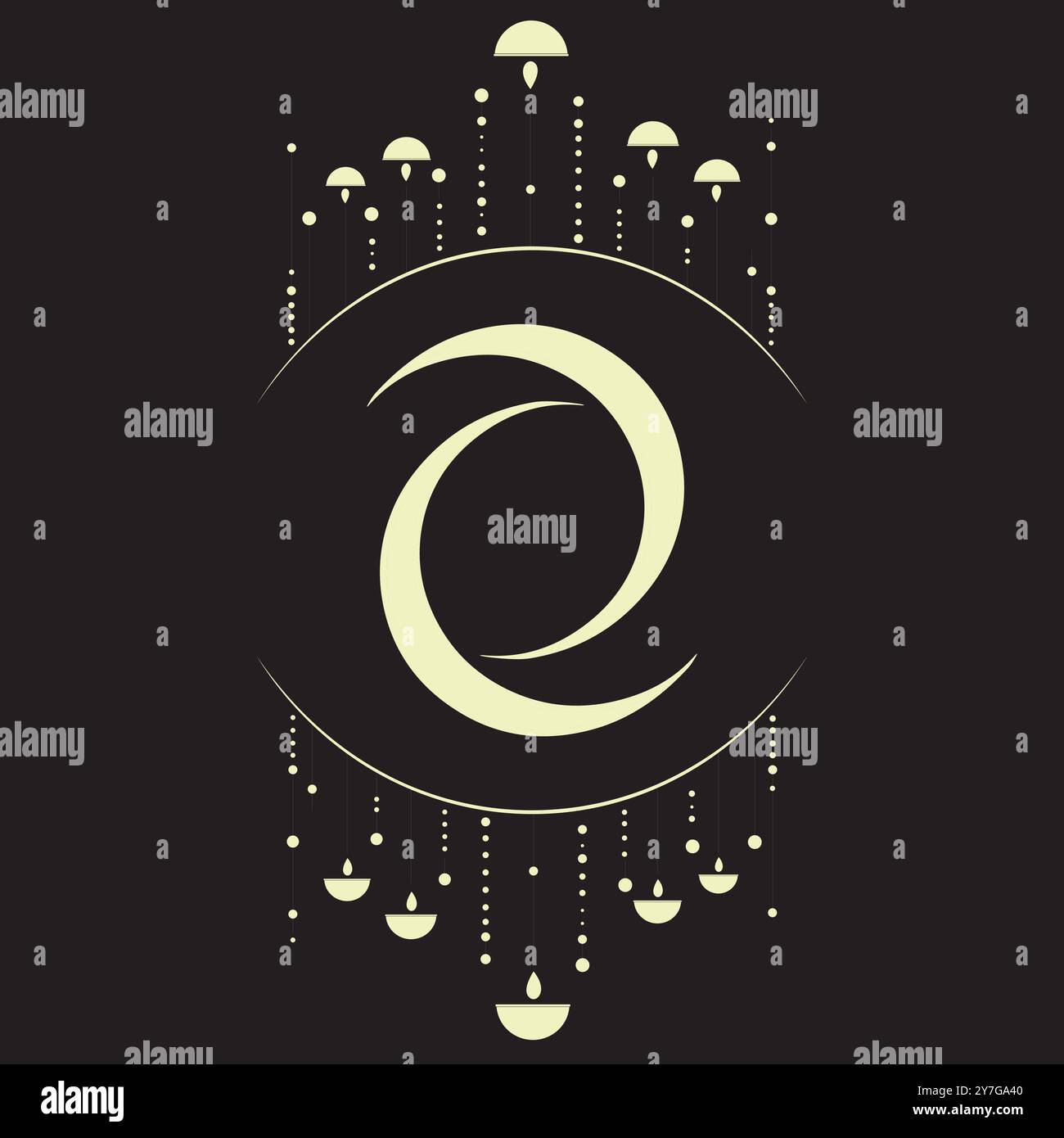 Mystical Crescent Moon and Stars in Ethereal Night Celeberating Diwali, Eid, Christmas, and ...