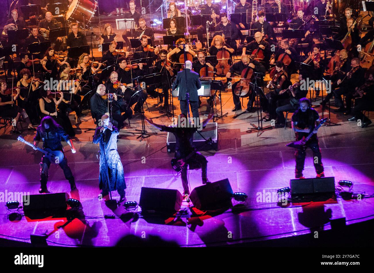 Septicflesh performing with the Athens State Orchestra at the Odeon of ...