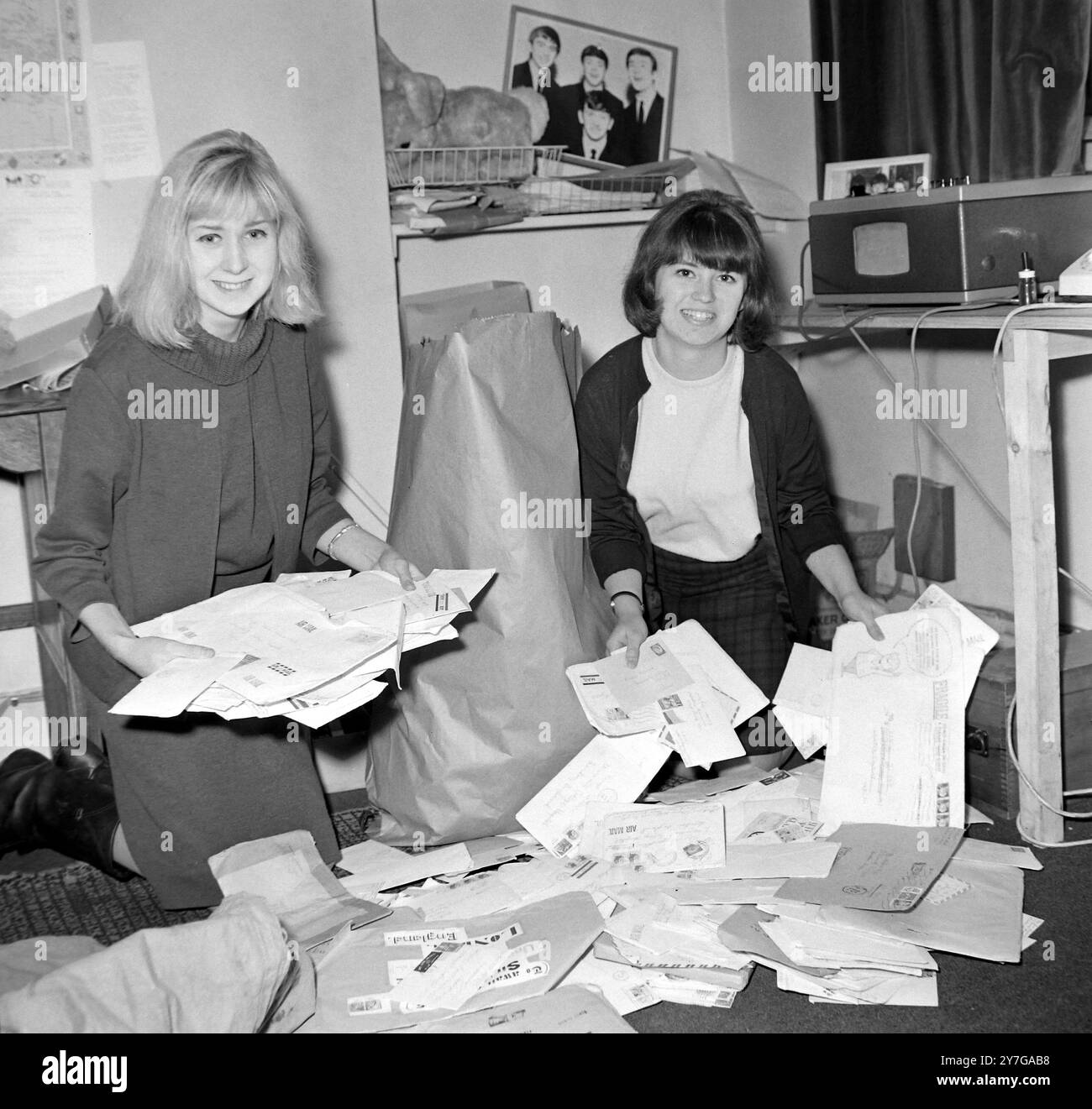 BETTINA ROSE AND ANN COLLINGHAM THE BEATLES FAN CLUB BEATLEMANIA IN LONDON ; 4 DECEMBER 1964 ...