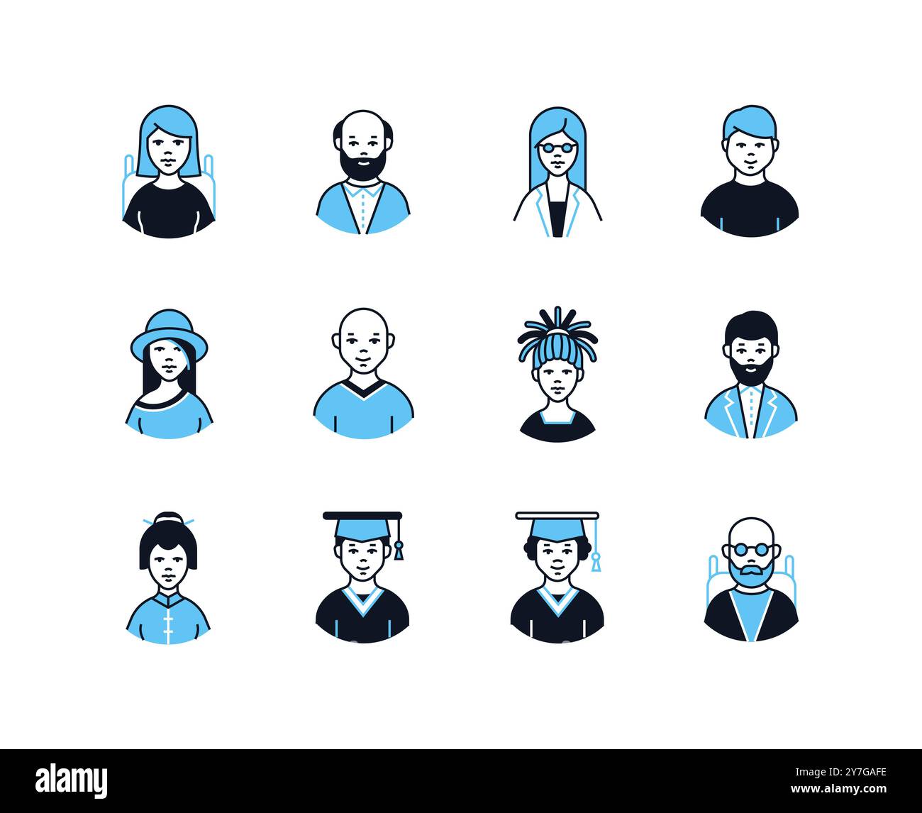 People and diversity - line design style icons set Stock Vector Image ...