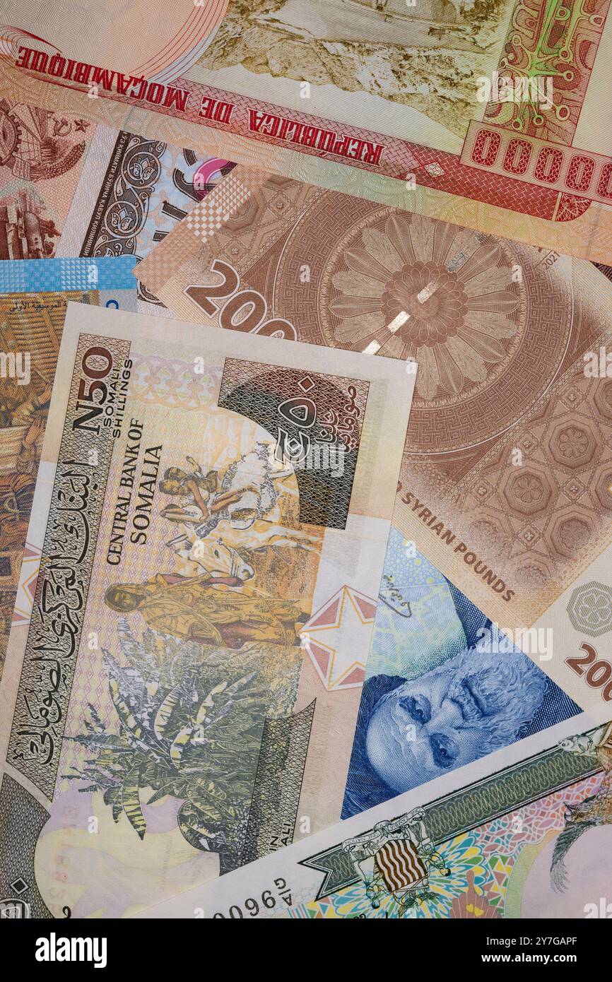 A collection of various international banknotes from different ...