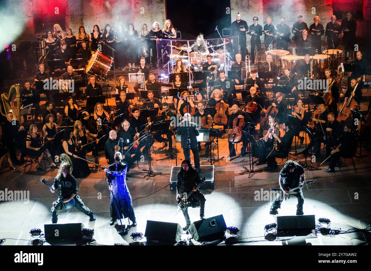 Septicflesh performing with the Athens State Orchestra at the Odeon of ...