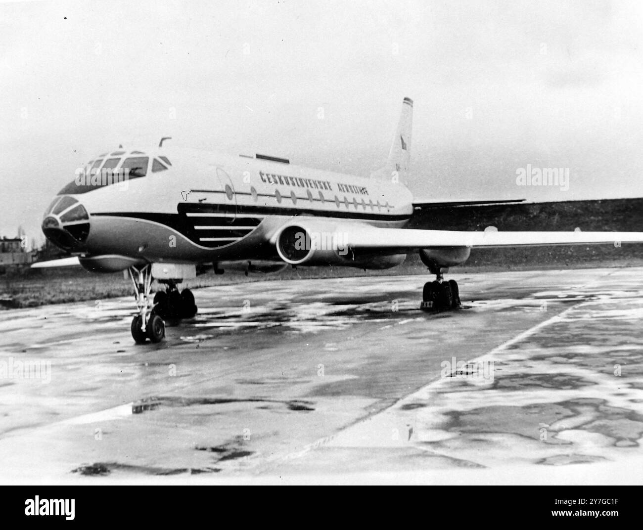 AVIATION TU-125 56 SEAT AIRLINER AT PRAGUE AIRPORT ; 25 NOVEMBER 1964 ...