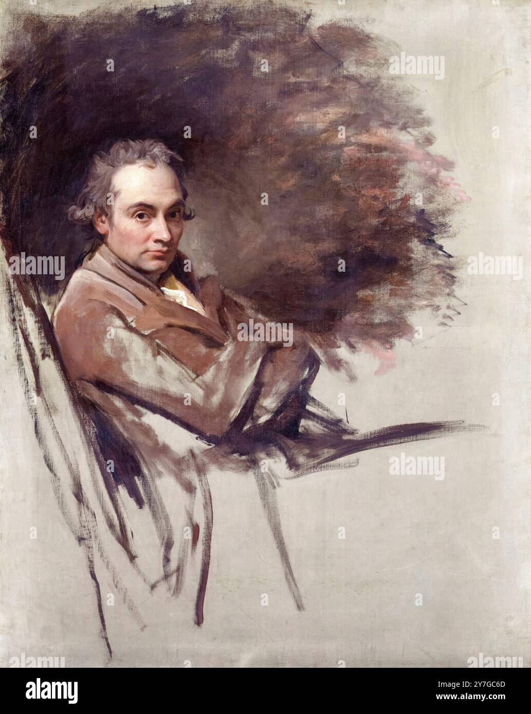 George Romney (1734-1802), unfinished Self Portrait painting in oil on ...