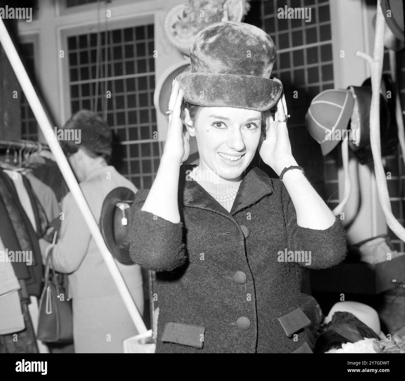 JANE TIARKS WEARING A HAT OWNED BY WIFE OF PREMIER HAROLD WILSON IN ...