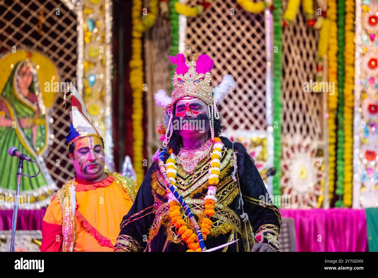 Portrait of the indian artists playing characters of hindu holy book ...