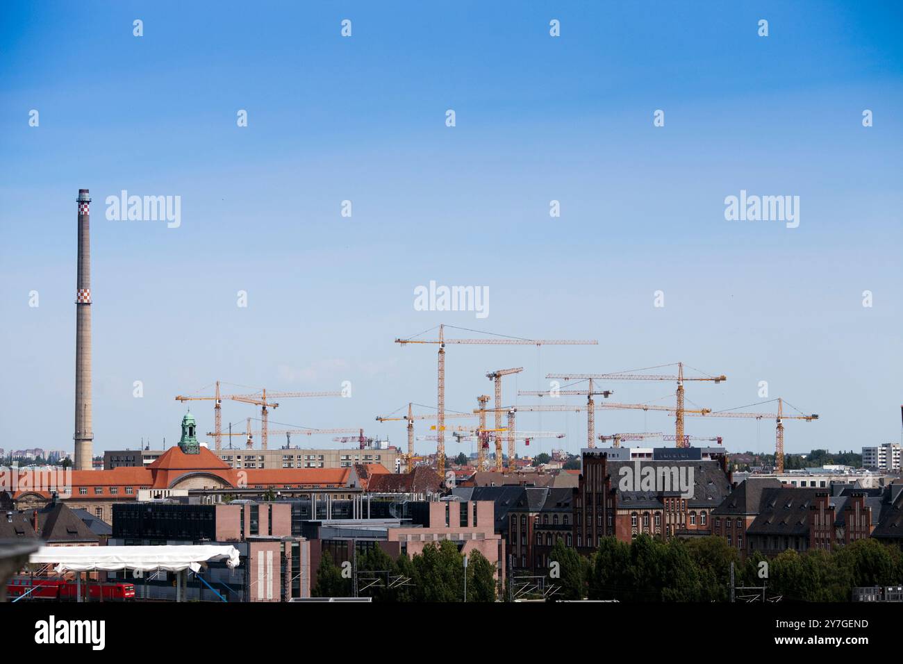 A panoramic view from the Reichstag terrace shows multiple construction ...