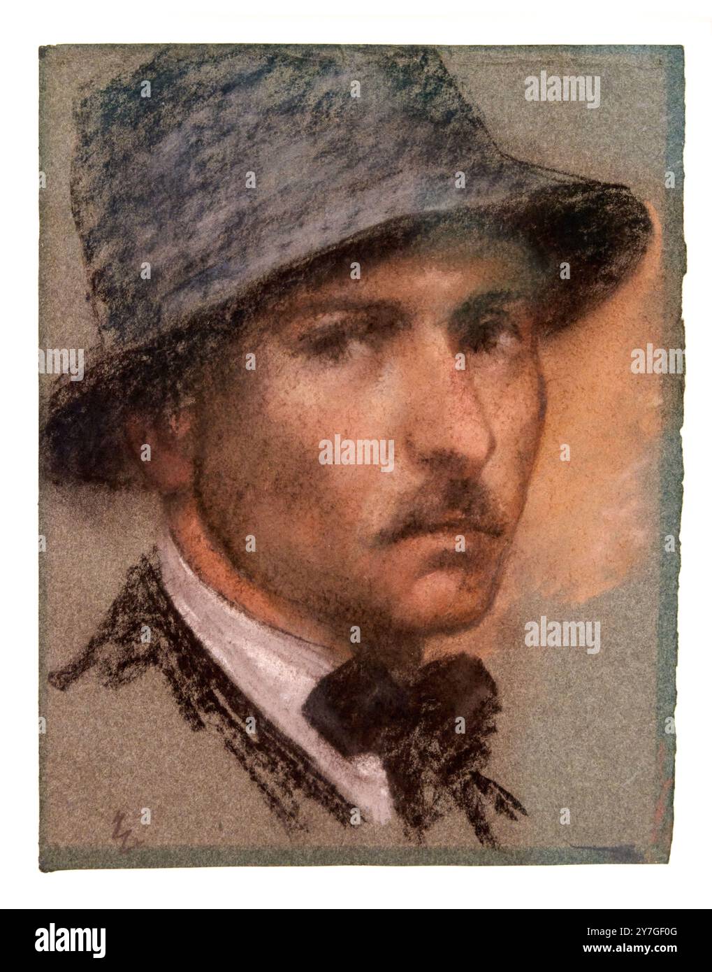 Autoportrait, vers 1914-1918, Pastel sur papier vert, Julio González, 1876, Barcelone (Espagne ...