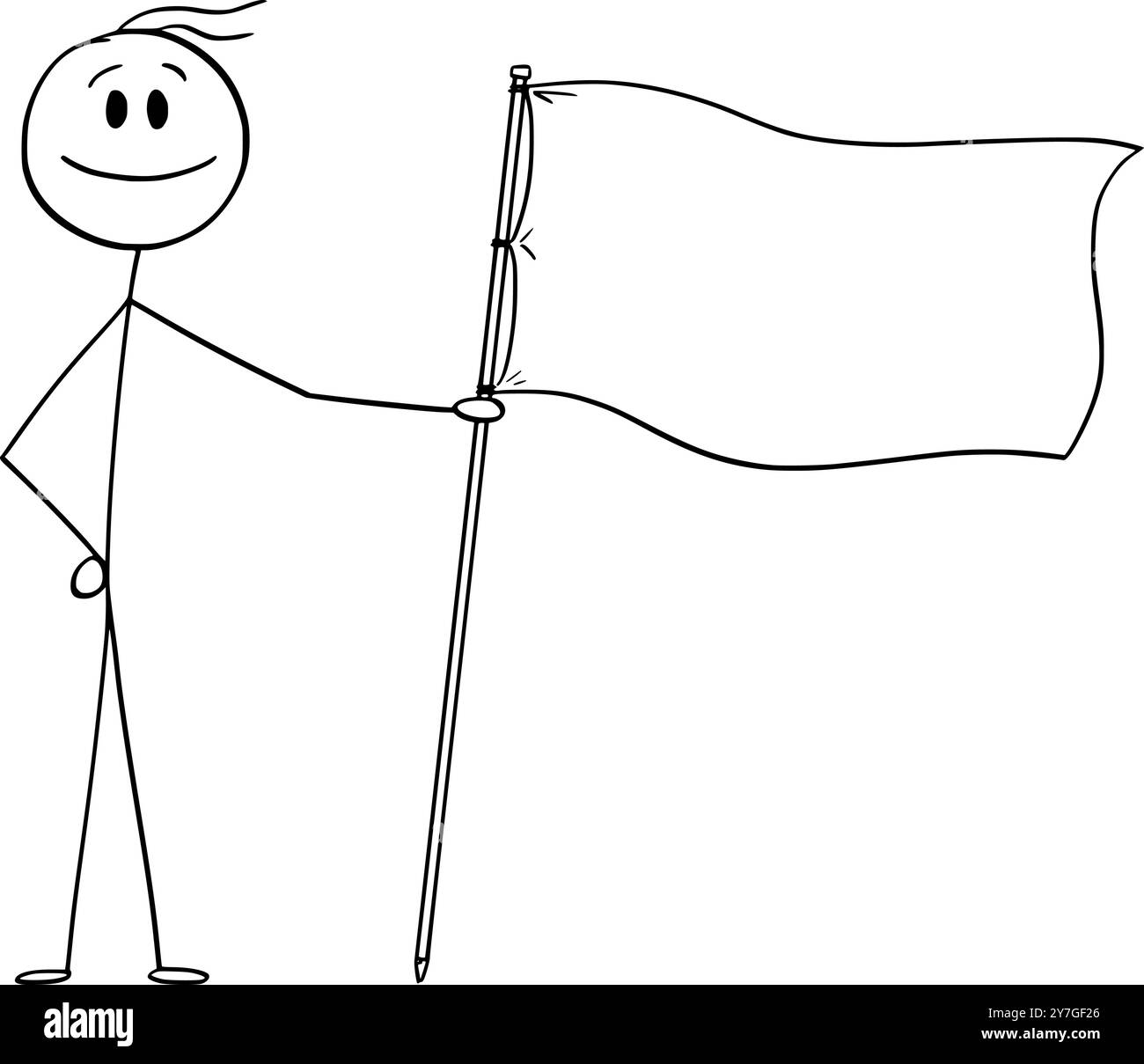 Smiling person holding flag, posing with flag , vector cartoon stick ...