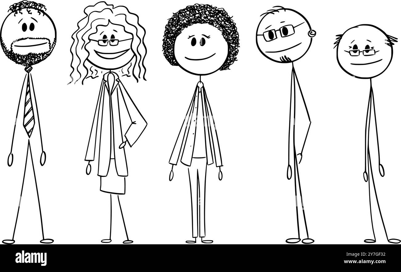 Diverse team of coworkers or business people , vector cartoon stick ...
